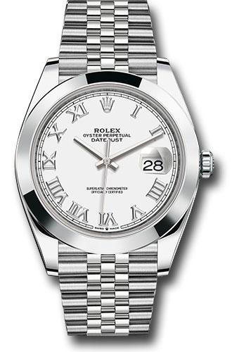 Rolex Steel Datejust 41 Watch - Smooth Bezel - White Roman Dial - Jubi ...